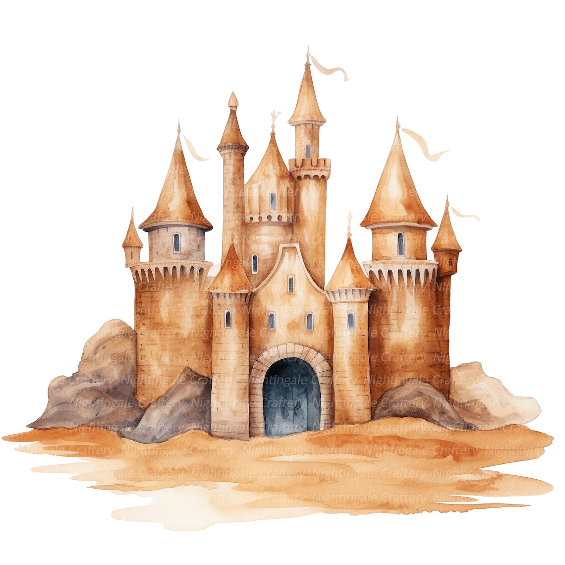 8 Beach Sand Castle Clipart, Cartoon Castle, Printable Watercolor ...