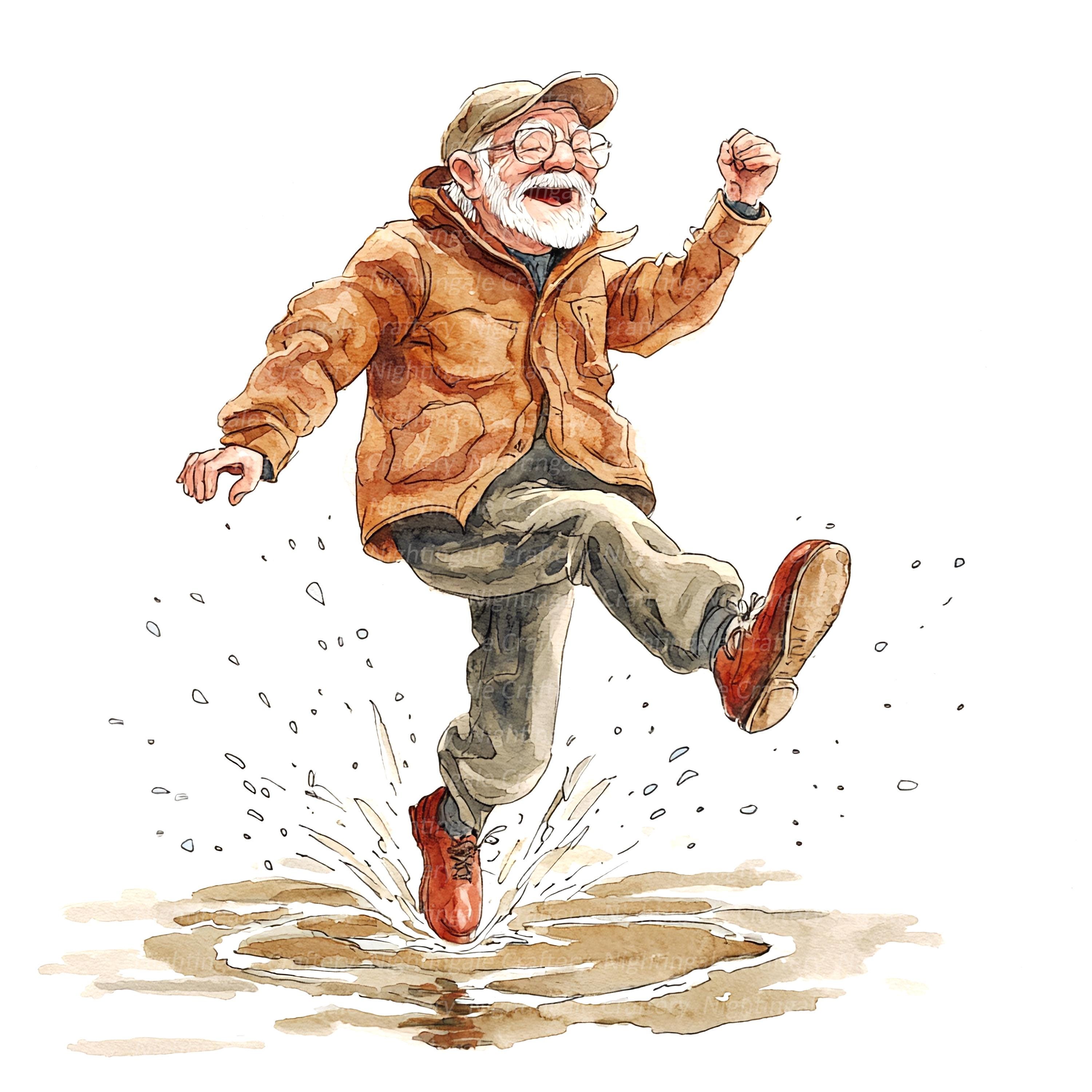 9 Elderly Man in Autumn Clipart, Happy Old Man, Printable Watercolor ...