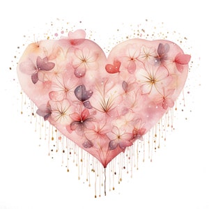 14 Pink Gold Hearts Clipart, Floral Heart Clipart, Digital Clipart ...