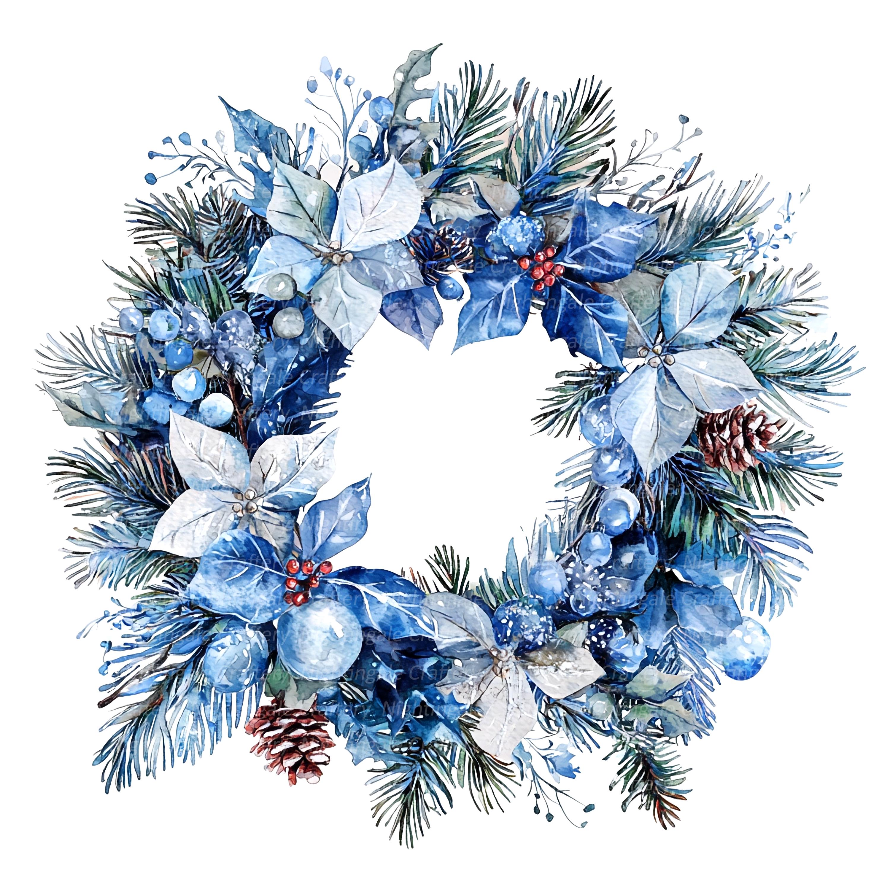 10 Frosty Christmas Wreath Clipart, Winter Wreath, Watercolor Clipart ...