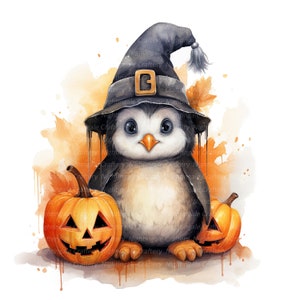 10 Halloween Penguin Clipart, Printable Watercolor Clipart, High ...