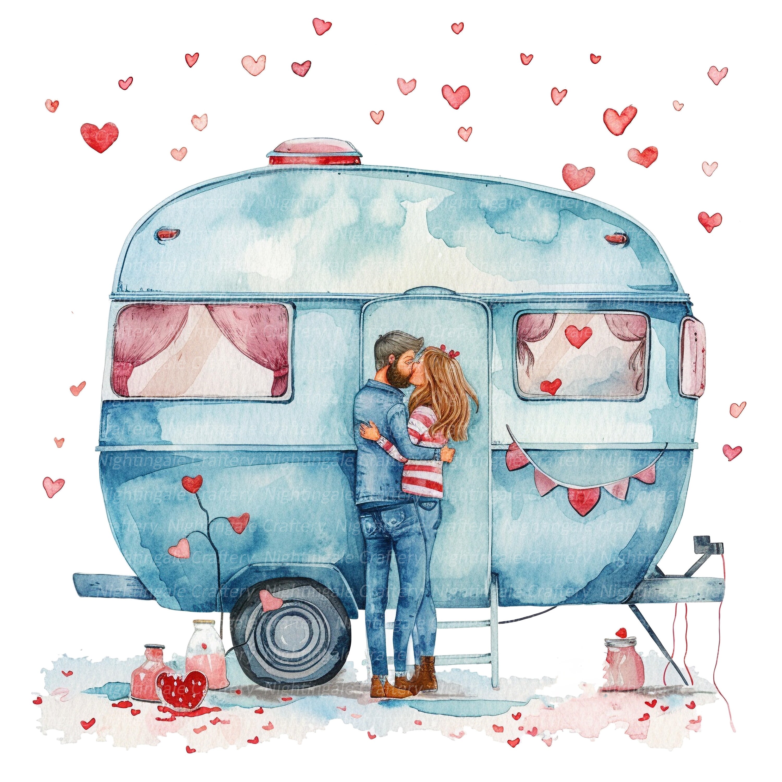 10 Romantic Couple Clipart, Lovers, Trailer, Caravan, Printable ...