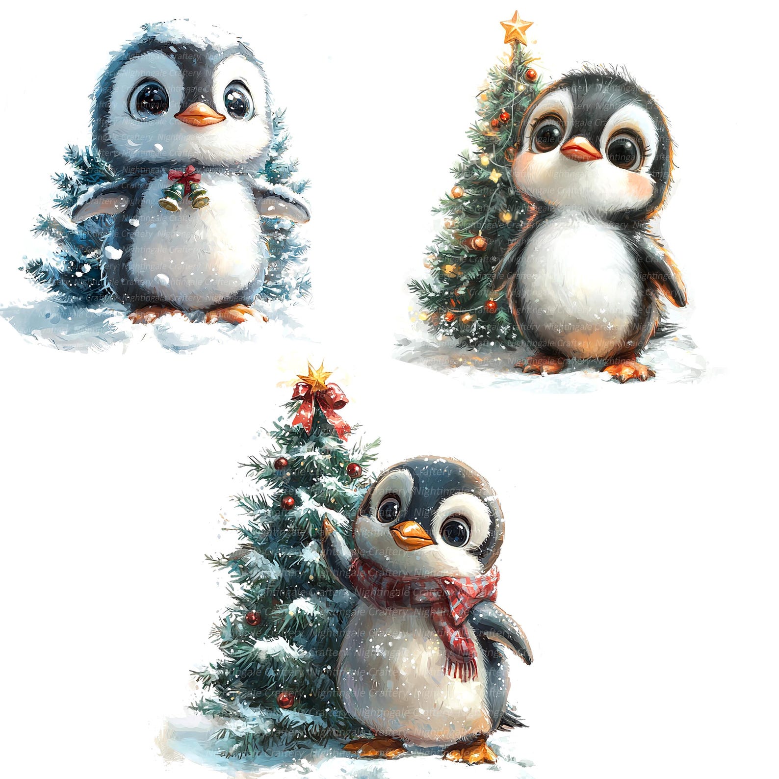 14 Christmas Penguin Clipart, Printable Watercolor Clipart, High ...