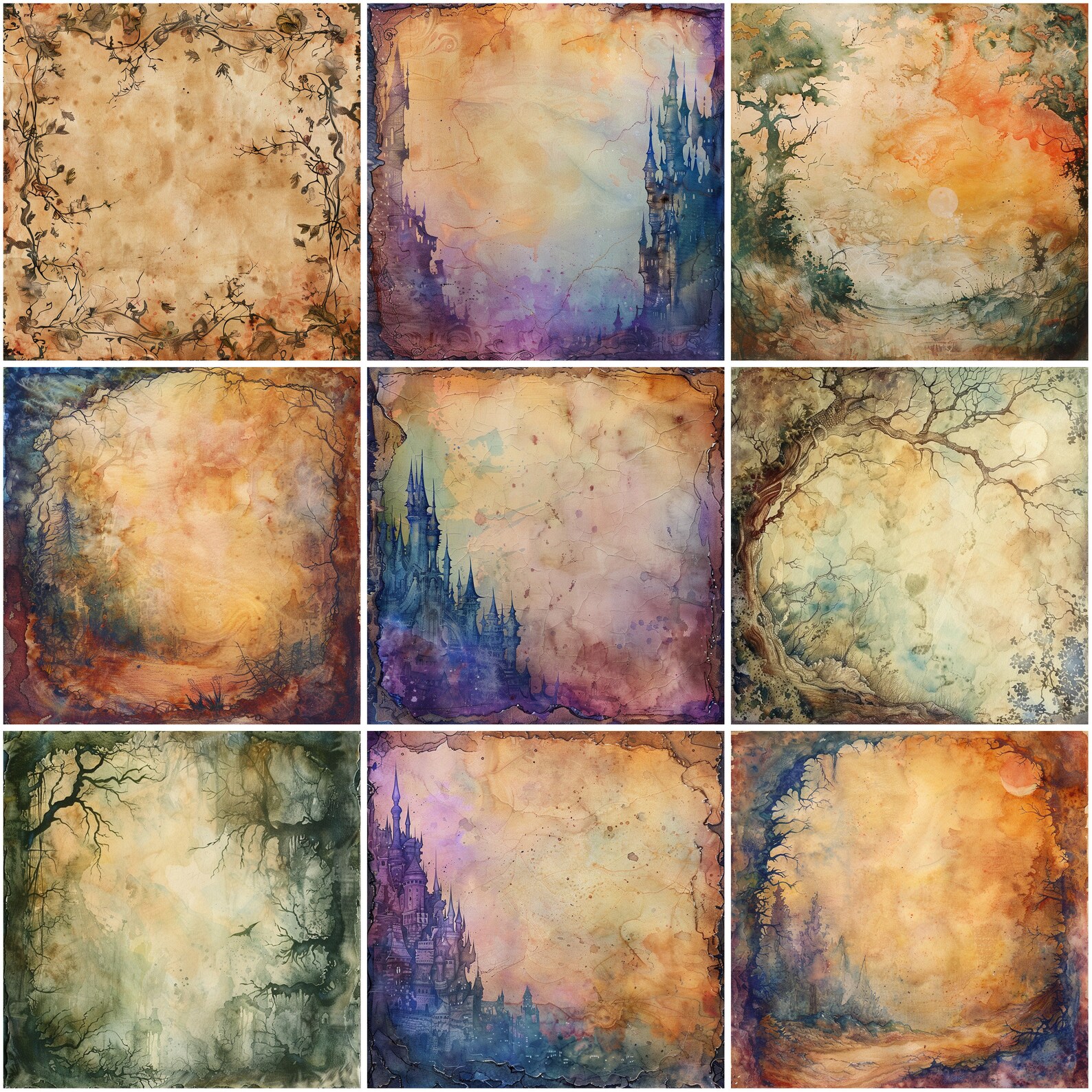 18 Fantasy Vintage Background Papers, 12 X 12 Digital Paper Pack, Junk ...