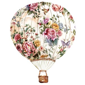 12 Hot Air Balloon Clipart, Floral Vintage Balloon, Printable ...
