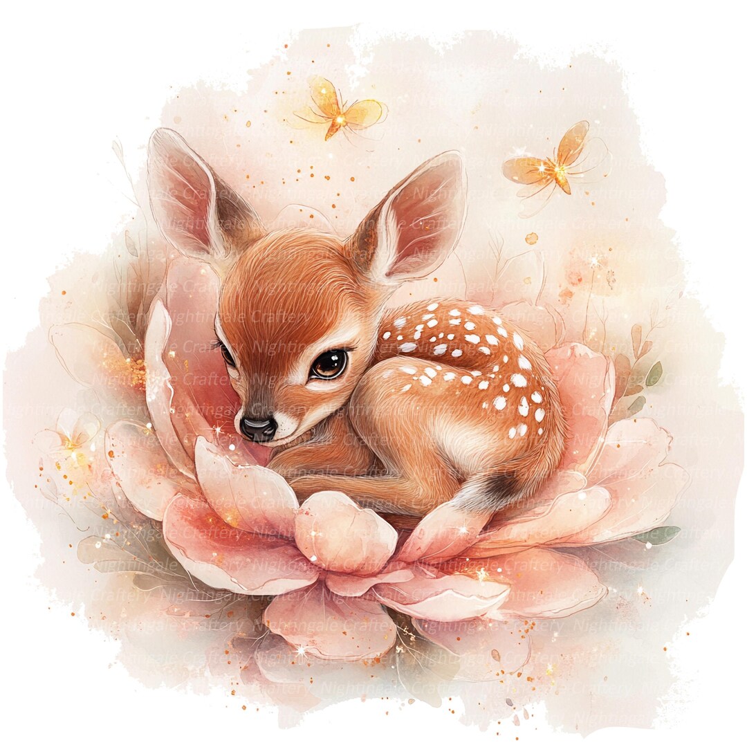 10 Cute Animals Clipart, Pink Waterlily, Printable Watercolor Clipart ...