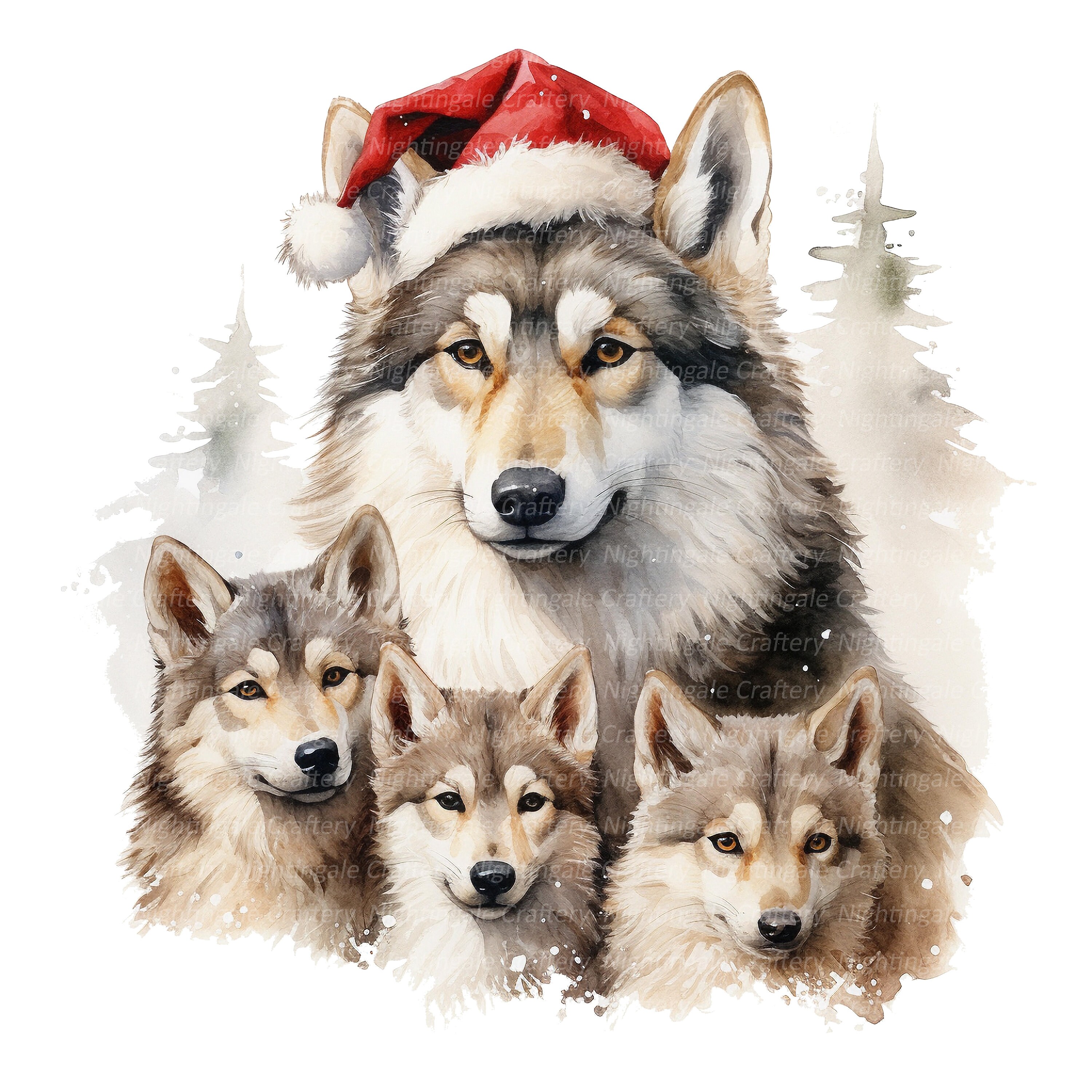 10 Wolf Family Christmas Clipart, Christmas Wolf, Printable Watercolor ...