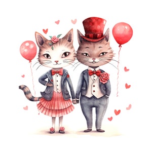 8 Cat Couple Clipart, Romantic Cats Clipart, Printable Watercolor ...