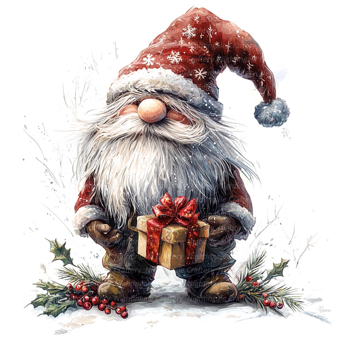 12 Festive Gnome Set 2, Christmas Gnome Clipart, Printable Watercolor ...