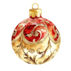 12 Red Golden Bauble Clipart, Christmas Bauble Clipart, Printable ...