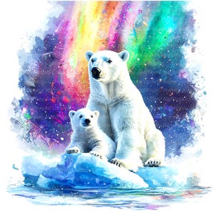 10 Polar Bear Clipart, Northern Lights Print, Printable Watercolor ...
