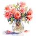 10 Roses in Vase Clipart, Pink Roses, Printable Watercolor Clipart ...