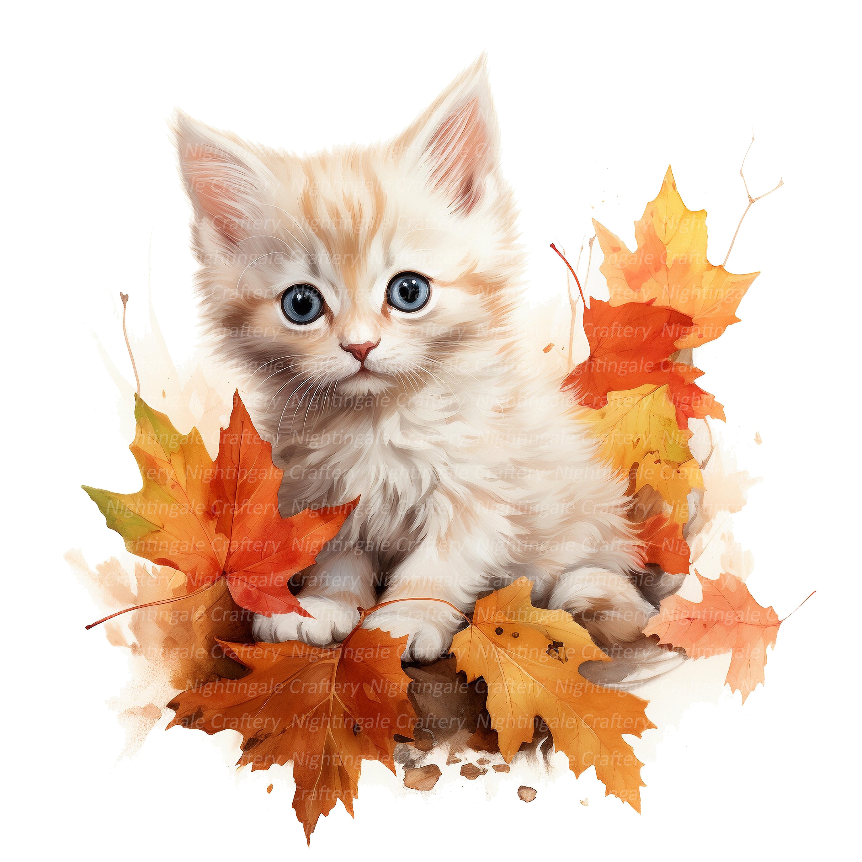 10 Kitten Autumn Clipart Cat Clipart Printable Watercolor - Etsy