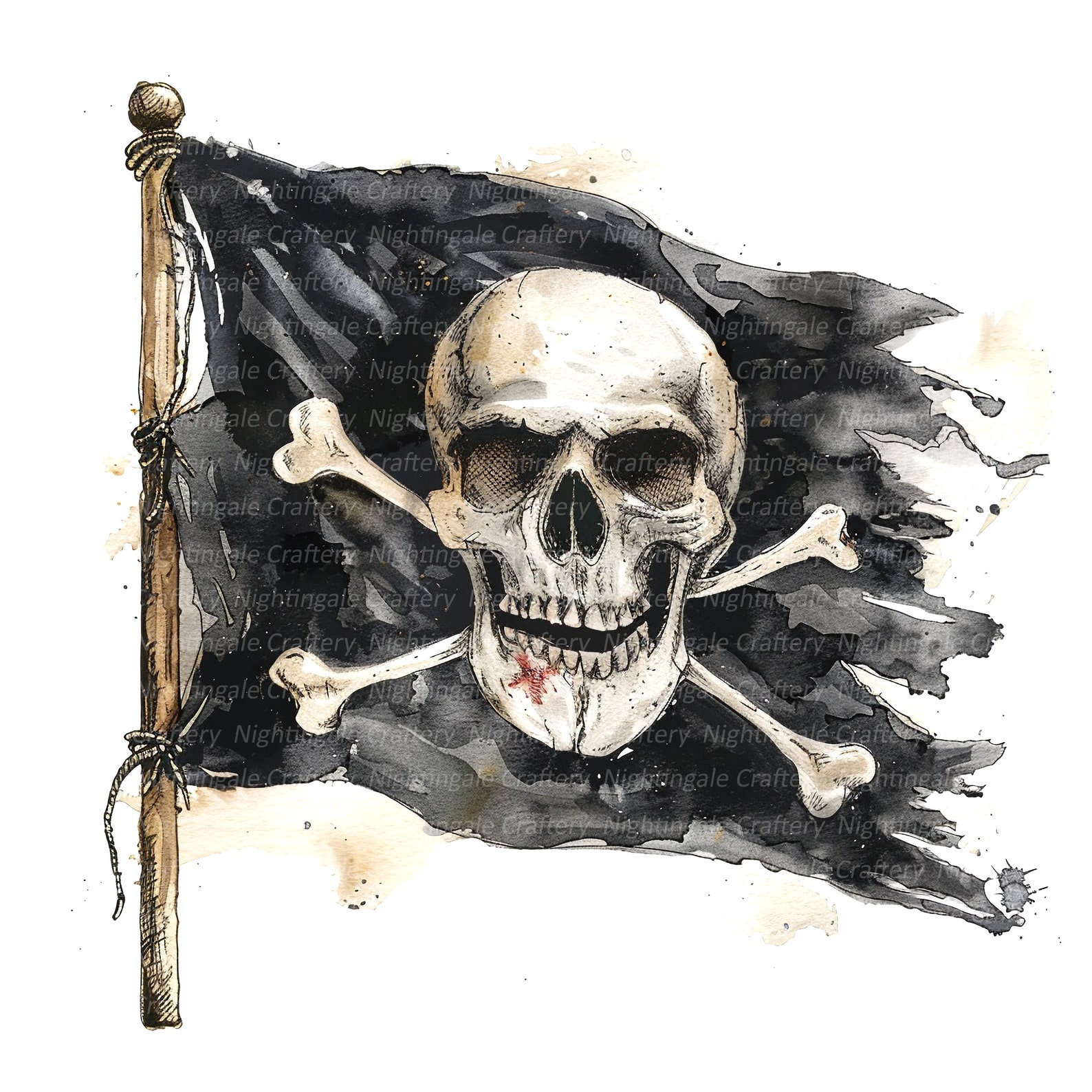 14 Pirate Flag Clipart, Jolly Roger Flag Print, Printable Watercolor ...