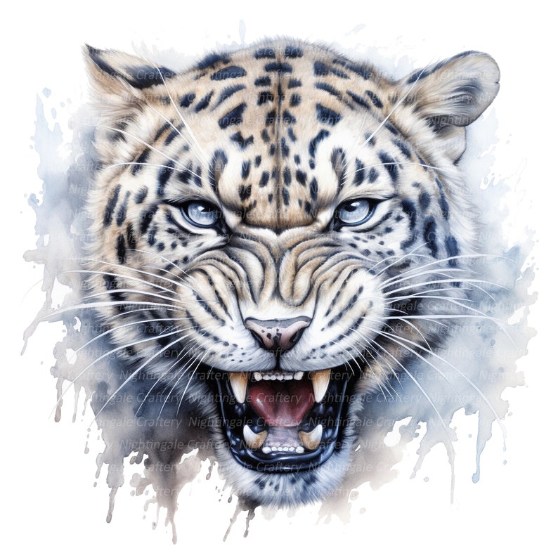 12 Snow Leopard Clipart Printable Watercolor Clipart 12 High - Etsy