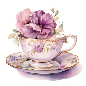 14 Floral Tea Cup Clipart, Vintage Cup, Printable Watercolor Clipart ...