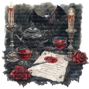 14 Vampire Midnight Tea Party, Dracula Clipart, Printable Watercolor ...