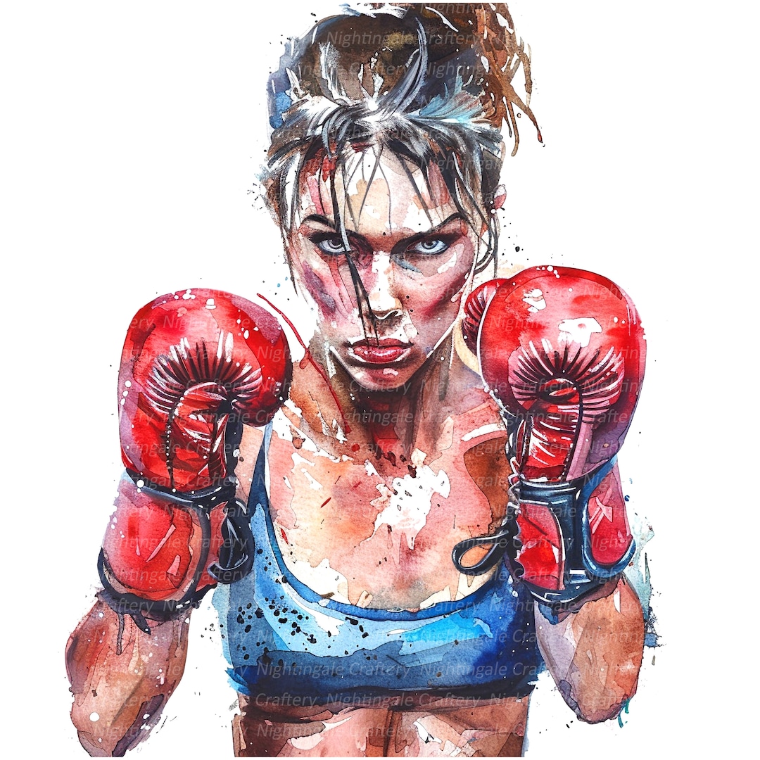 12 Woman Boxing Clipart, Woman Box Clipart, Printable Watercolor ...