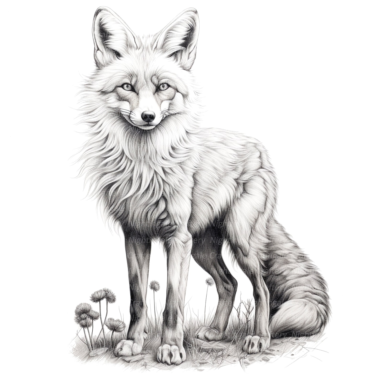 Fox Black White Clipart, Line Art Clipart, Printable Watercolor Clipart ...