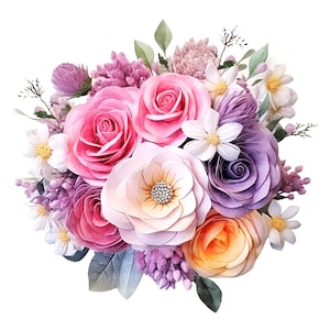 10 Flowers Bouquet Clipart, Bright Flowers, Printable Watercolor ...