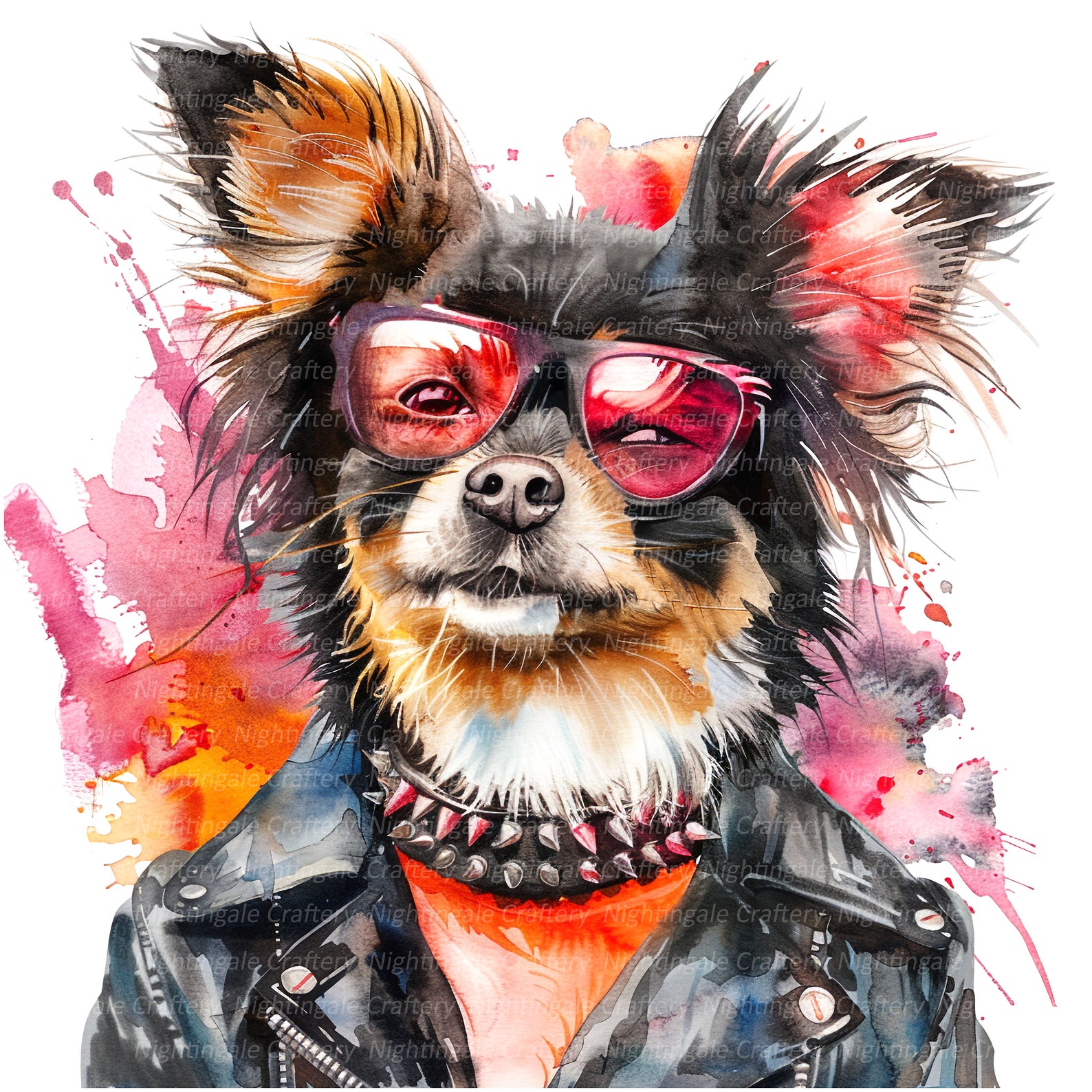 12 Dog Punk Clipart, Punk Rock Clipart, Printable Watercolor Clipart, High Quality Jpgs, Digital ...