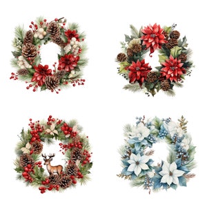 16 Christmas Wreath Clipart, Poinsettia Clipart, Digital Clipart ...