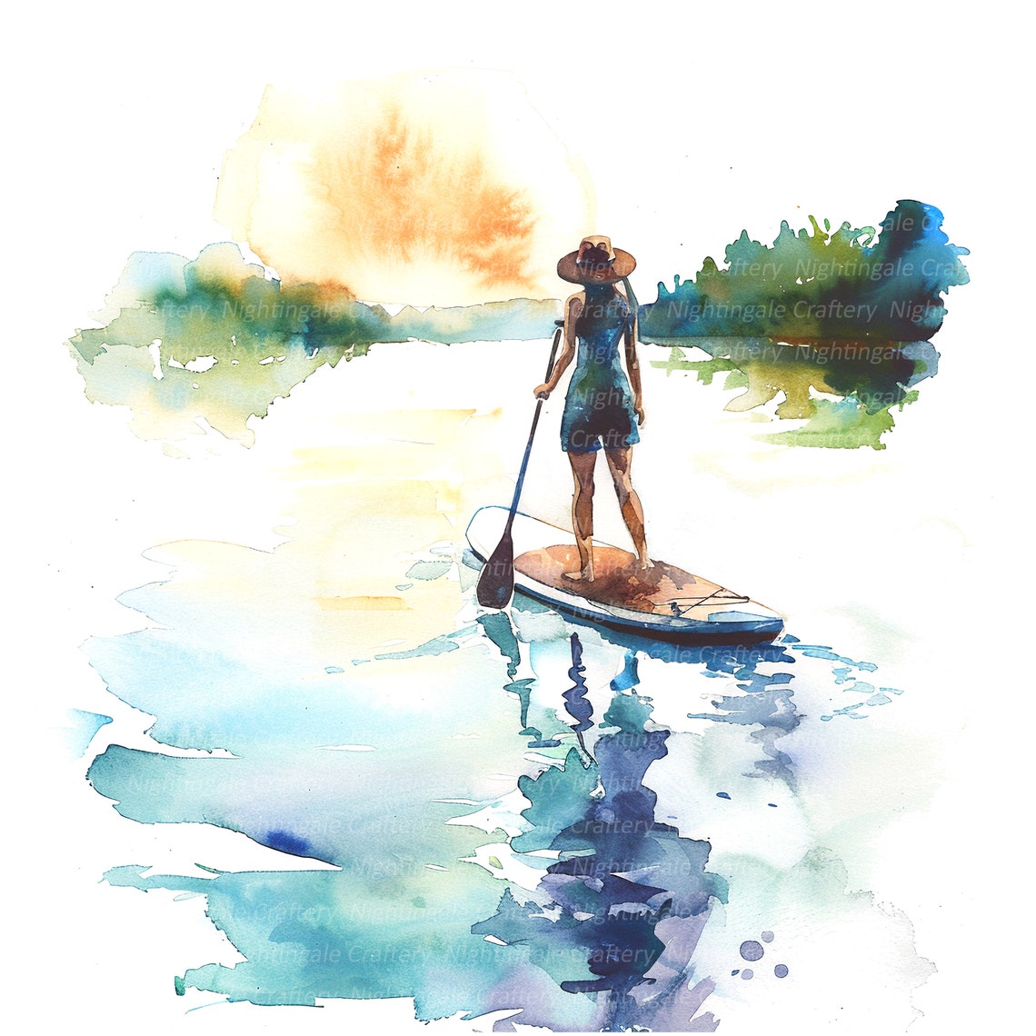 10 Woman on Sup Board Clipart, Paddle Board, Printable Watercolor ...