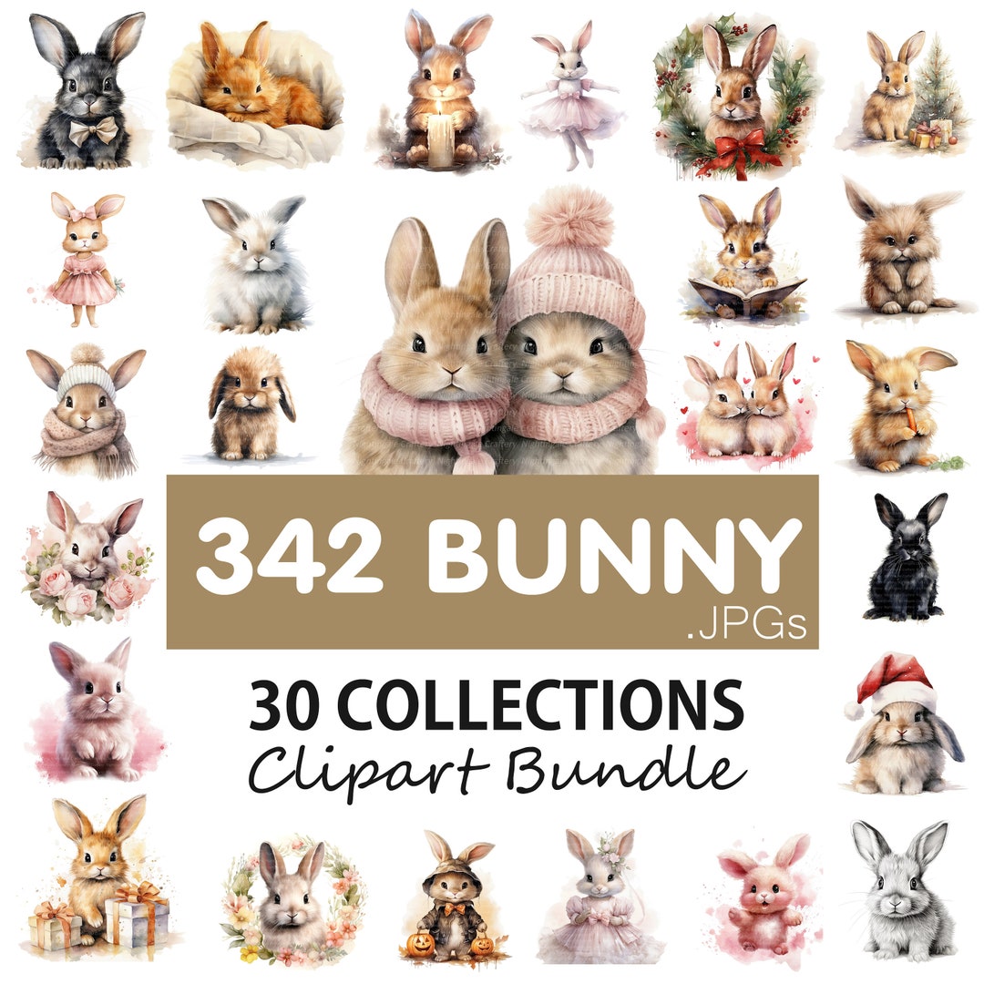 300+ Bunny Clipart Bundle, 30 Collections, Printable Watercolor Clipart ...