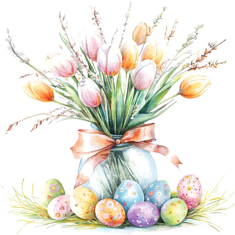 Watercolor Tulips in Vase - Etsy