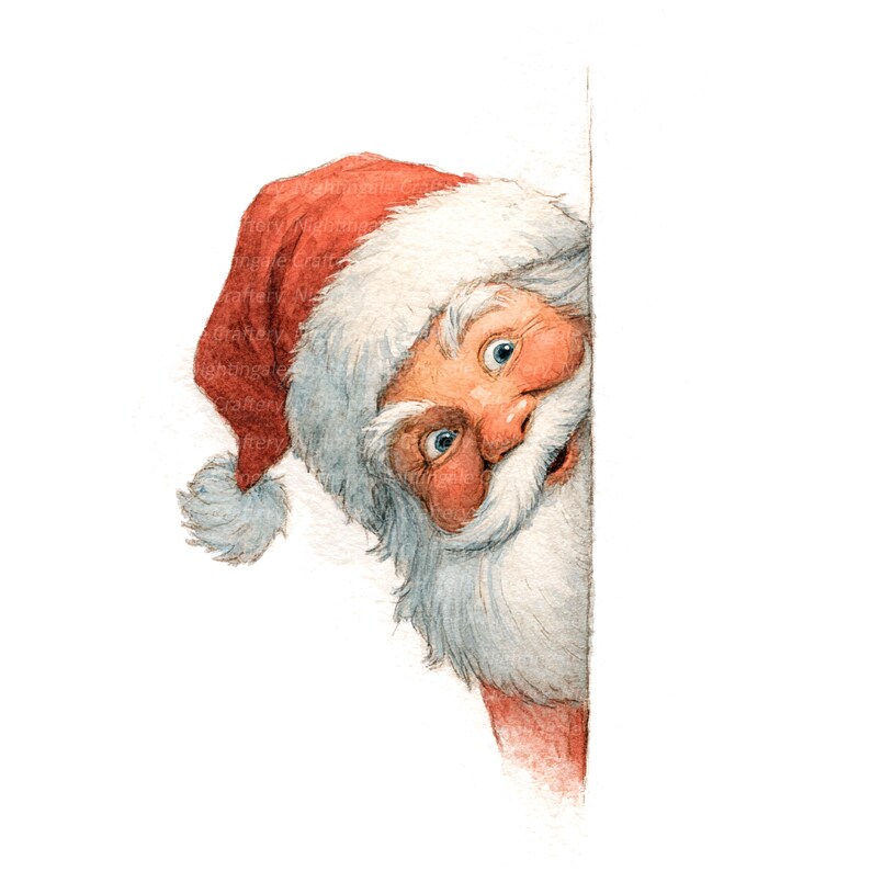10 Peeking Santa Clipart, Christmas Clipart, Printable Watercolor ...