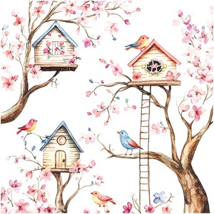 11 Spring Birdhouses Clipart, Birds Clipart, Printable Watercolor ...
