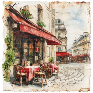 10 Paris Cafe Clipart, Vintage Paris Clipart, Printable Watercolor ...