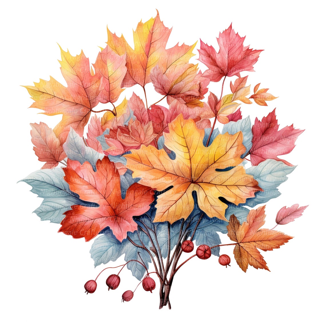 12 Autumn Leaves Bouquet Clipart Fall Leaves Printable - Etsy