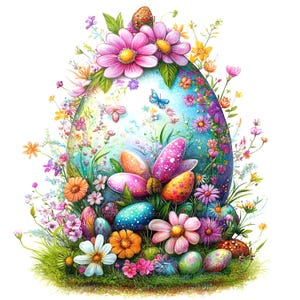 14 Floral Easter Egg Clipart, Easter Clipart, Printable Illustration ...
