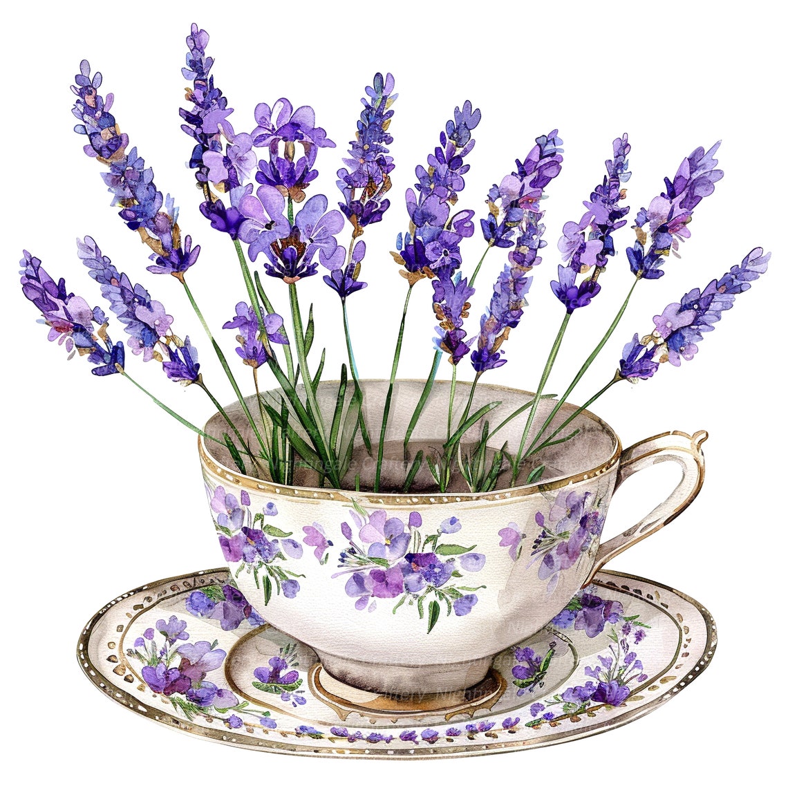 10 Lavender in Tea Cup Clipart, Floral Tea Cup, Printable Watercolor ...