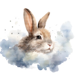 10 Bunny in Clouds Clipart, in Memoriam, Printable Watercolor Clipart ...