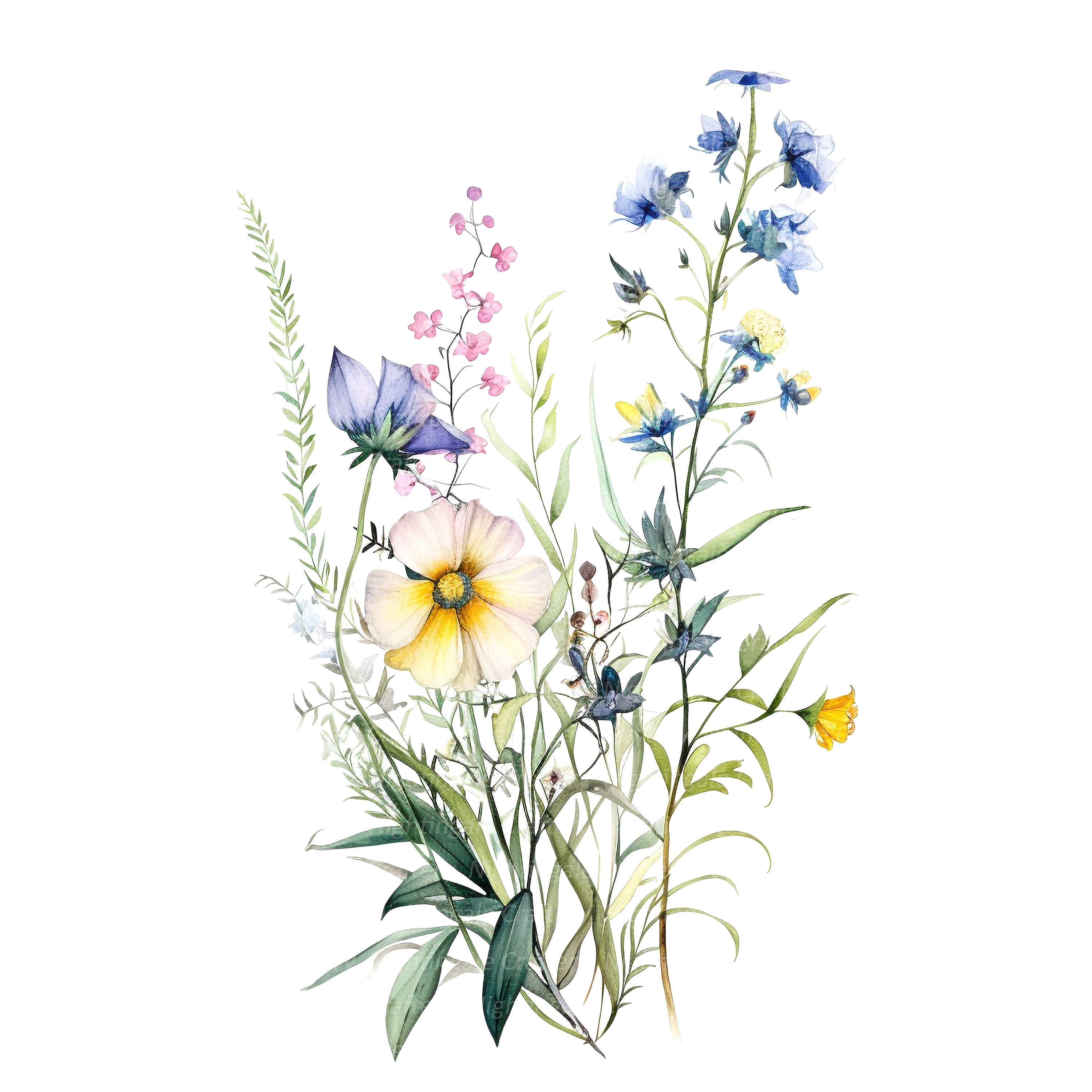 14 Wildflowers Bouquet Clipart, Wild Flowers, Printable Watercolor ...