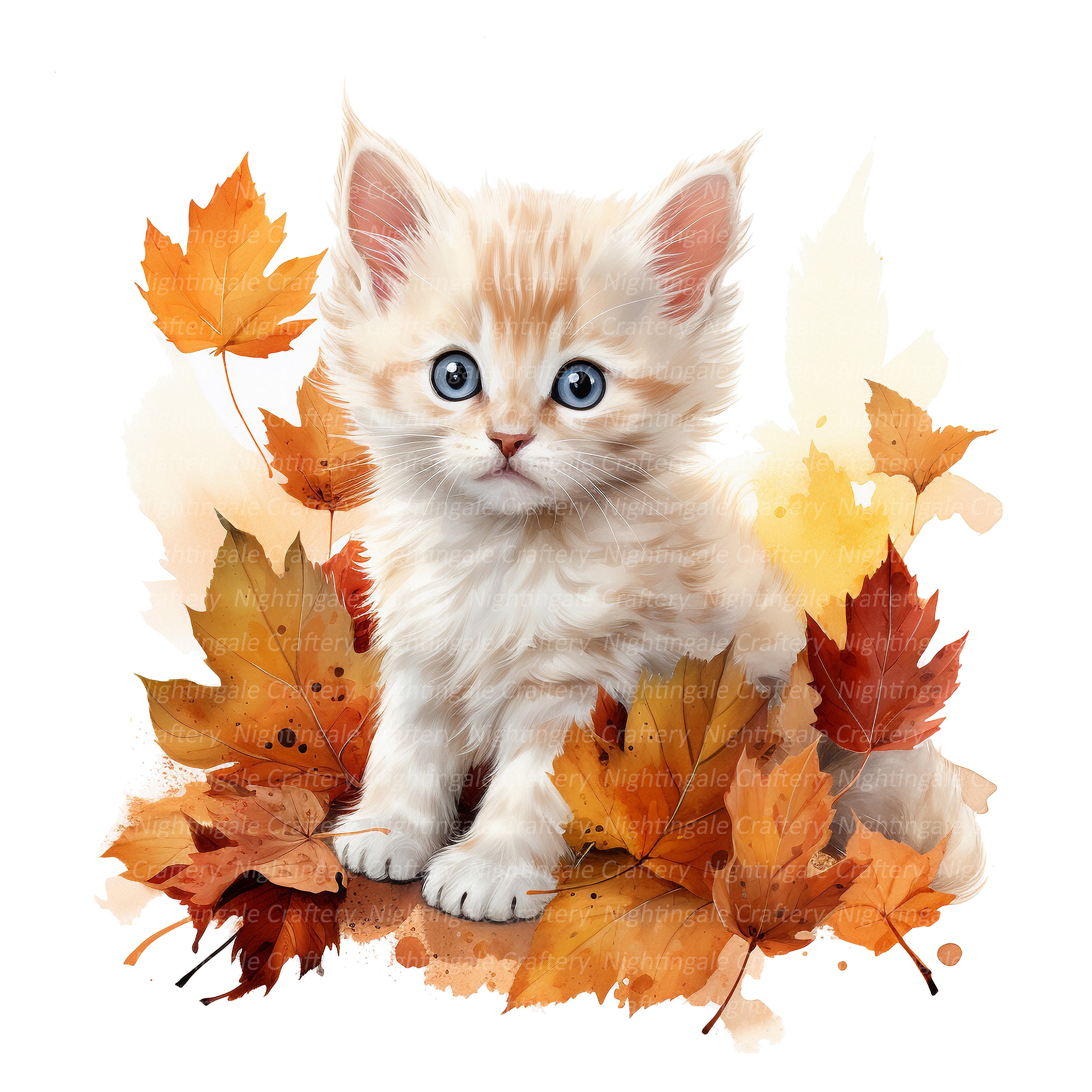 10 Kitten Autumn Clipart Cat Clipart Printable Watercolor - Etsy