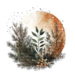 8 Christmas Boho Card, Christmas Decor, Printable Watercolor Clipart ...