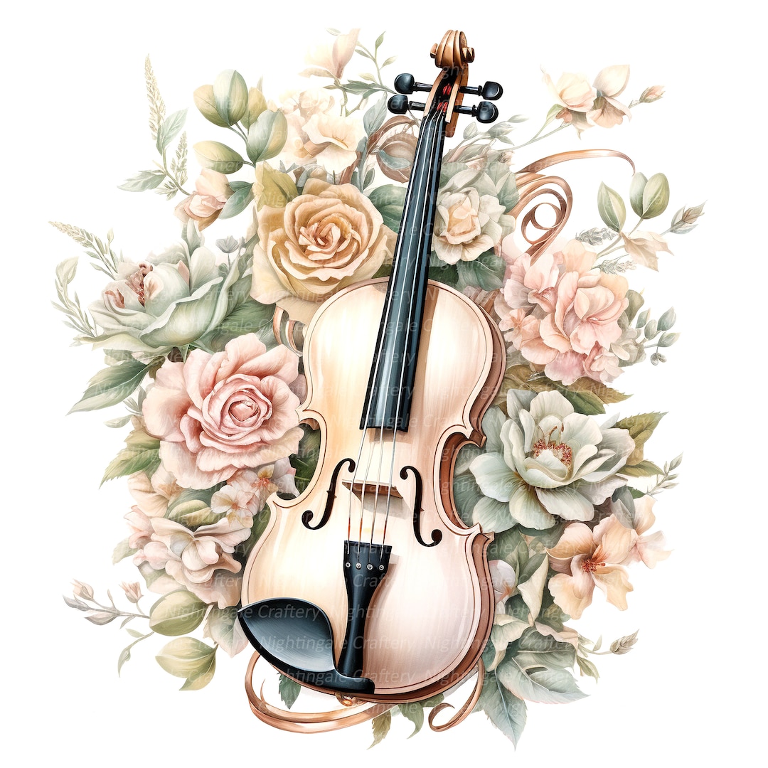 10 Vintage Floral Violin Clipart, Violin Print, Printable Watercolor ...
