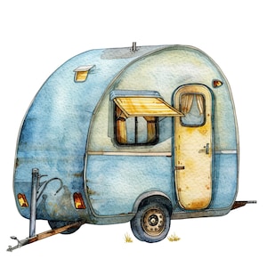 9 Cartoon Trailer Clipart, Camping Trailer, Printable Watercolor ...