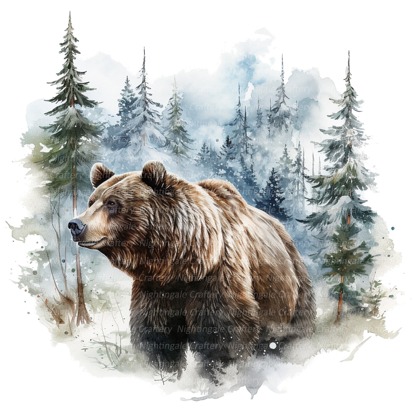 8 Bear in Winter Clipart, Printable Watercolor Clipart, High Quality ...