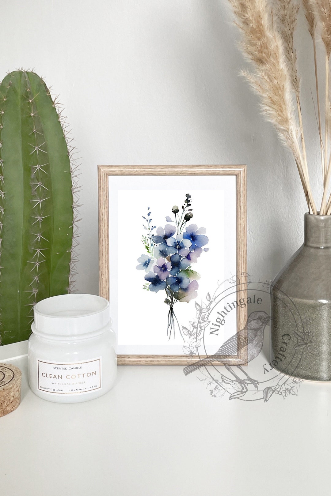 Blue Flowers Bouquet Printable, Blue Flowers Digital Print, Blue ...