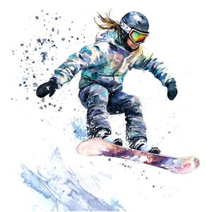 12 Snowboarding Clipart, Snowboard Clipart, Printable Watercolor ...
