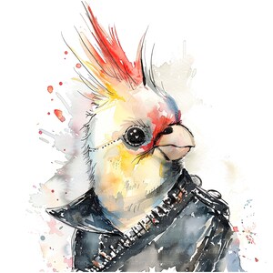 12 Bird Punk Clipart, Whimsical Birds, Printable Watercolor Clipart ...