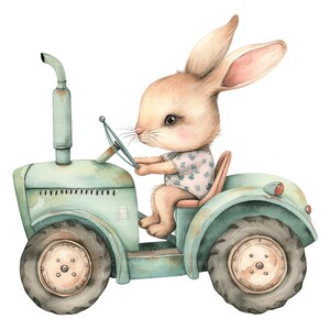 10 Bunny With Tractor Clipart, Bunny Farmer, Printable Watercolor ...