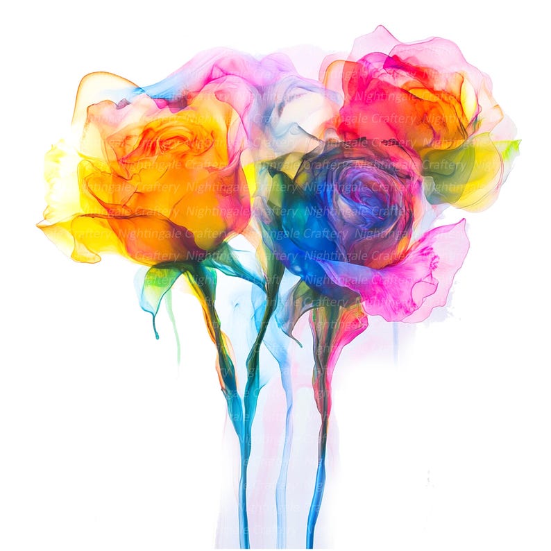 10 Mesmerizing Roses Clipart, Roses Wall Art, Printable Watercolor ...