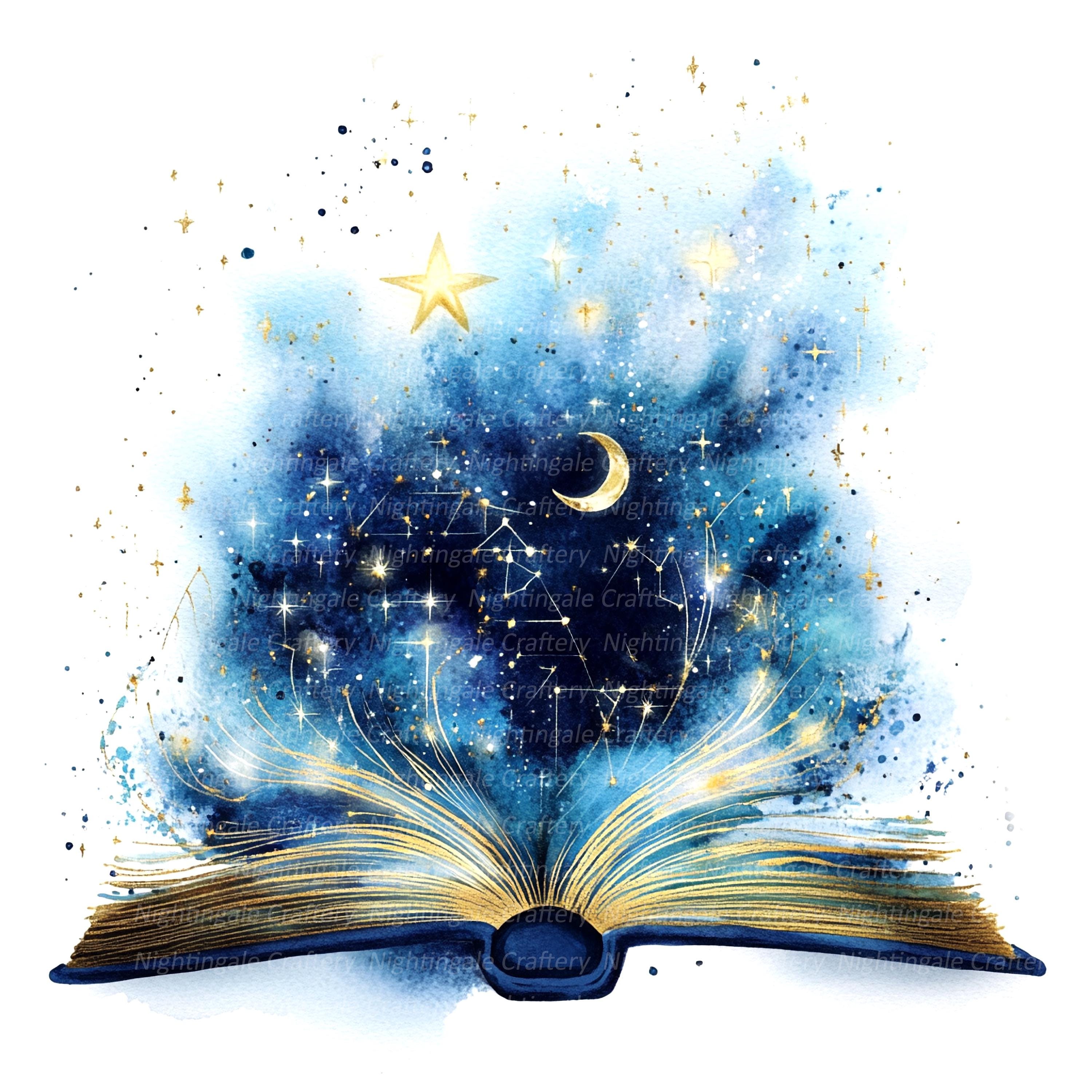 10 Starry Night Storybook, Magical Book Clipart, Printable Watercolor ...