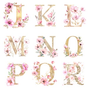 Floral Alphabet Clipart, 26 Golden Letters, Digital Clipart, Watercolor ...