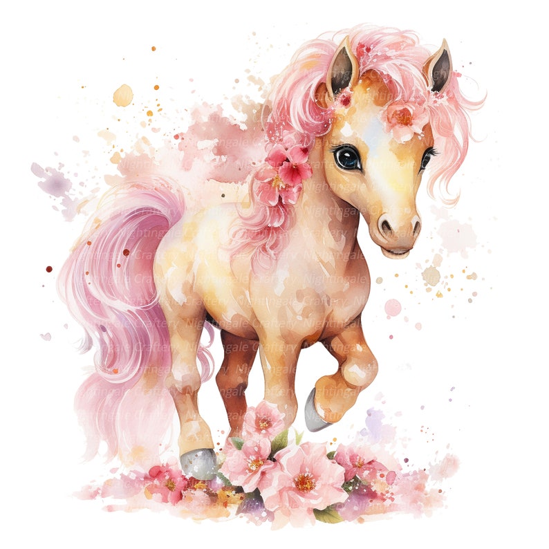 13 Pink Pony Clipart, Cute Pony Images, Printable Watercolor Clipart ...